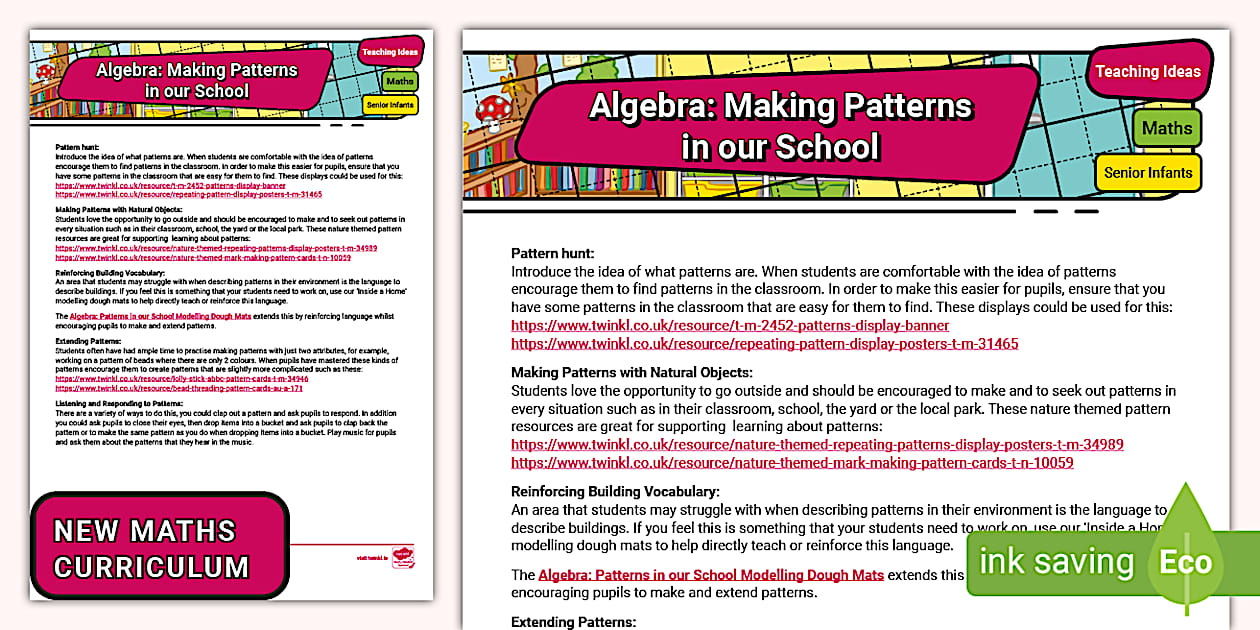 Algebra: Patterns in our School Teaching Ideas - Twinkl