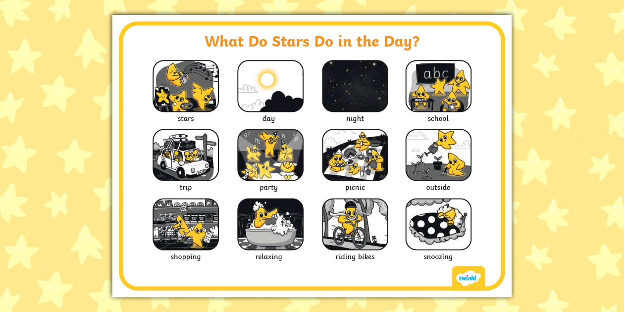 What Do Stars Do in the Day? Word Mat (teacher made)