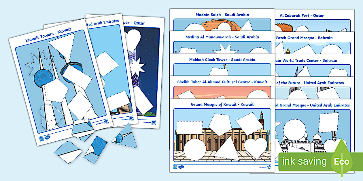 GCC Landmarks - Shape Puzzles (teacher made) - Twinkl