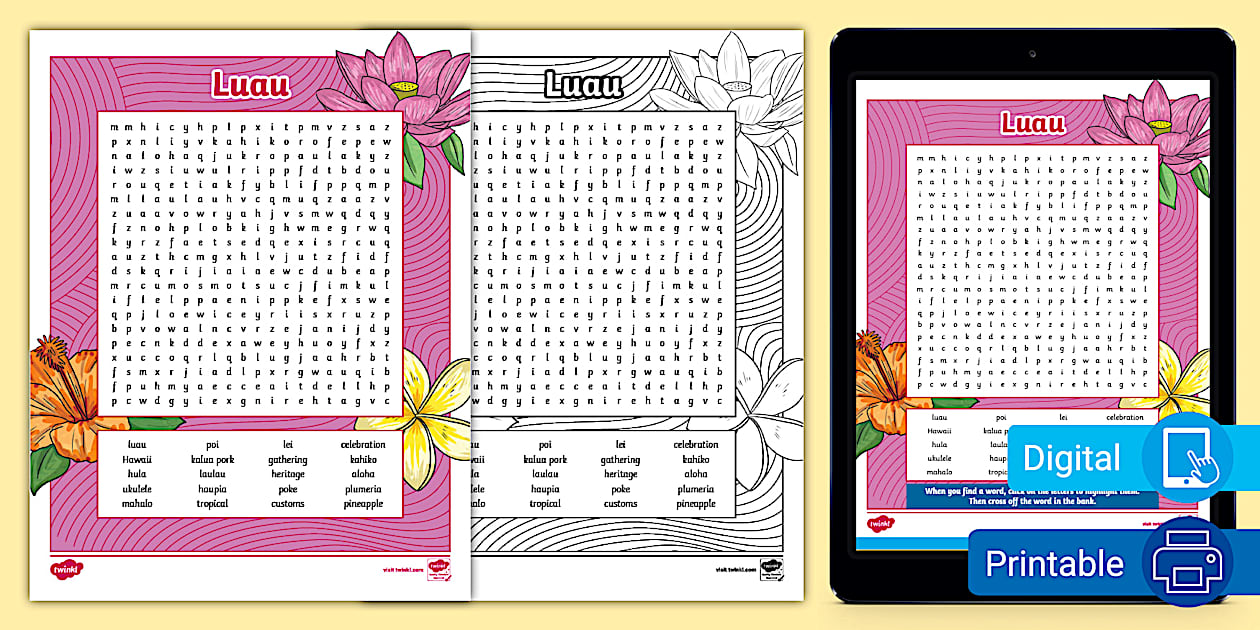 Luau Word Search for 6th-8th Grade (Teacher-Made) - Twinkl