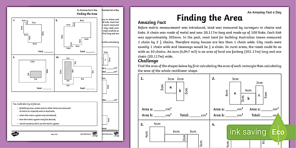 Finding the Area Worksheet (teacher made) - Twinkl