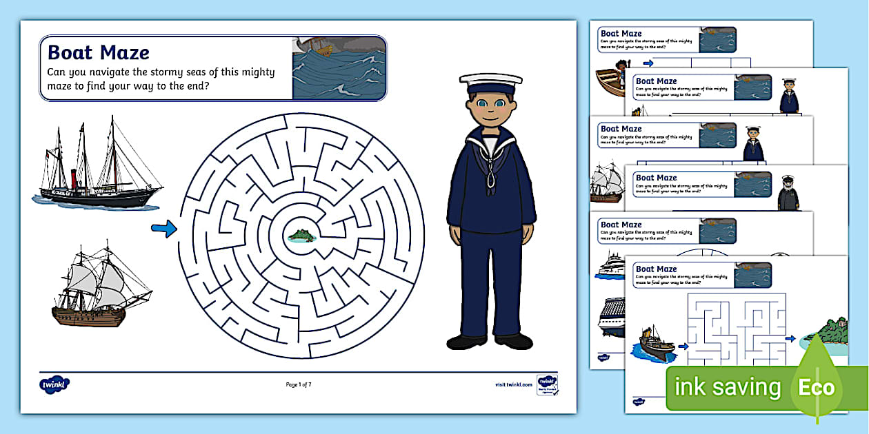 Boat Maze Activity Worksheets | Twinkl Resources | Mazes