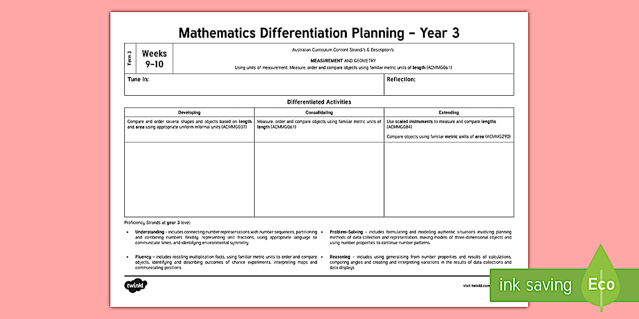 Year 3 Length Mathematics Differentiated Plan - Twinkl