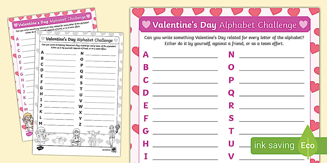 Valentine's Day Alphabet Challenge Worksheet (teacher made)
