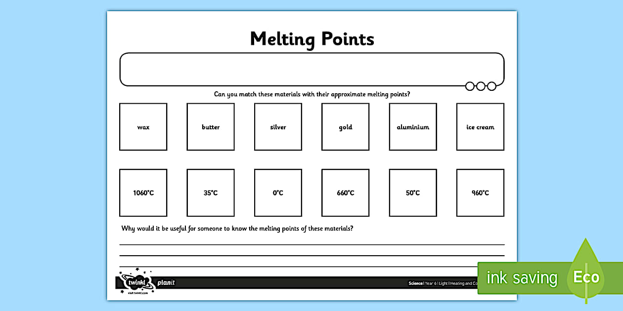 Worksheet / Worksheet Melting Points (teacher made) - Twinkl
