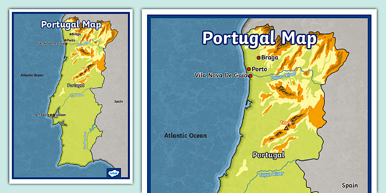 KS2 Portugal Display Map - Geography - Countries - Twinkl