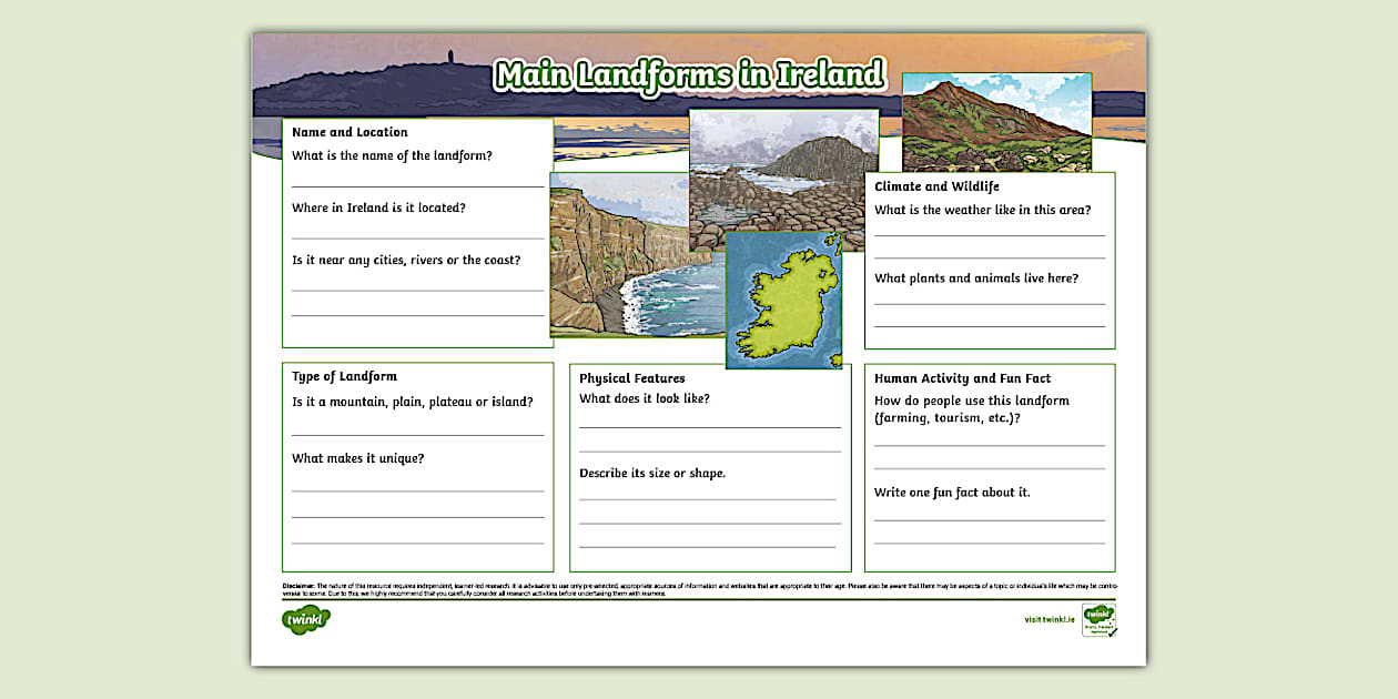 Main Landforms in Ireland Writing Template (teacher made)