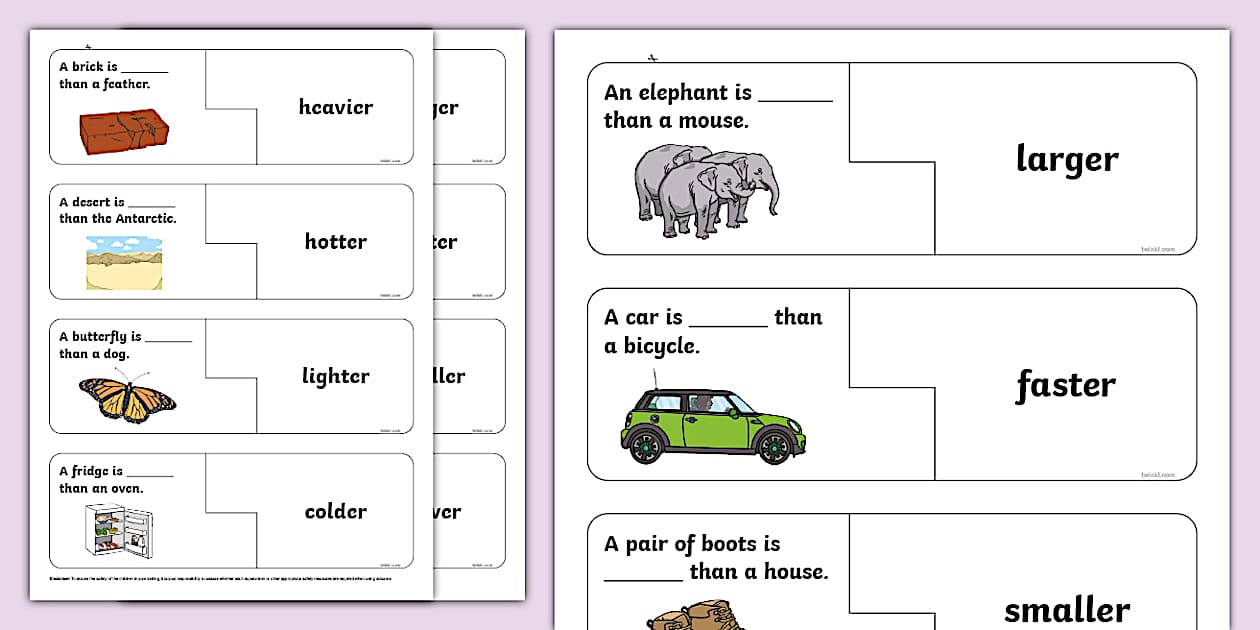 Comparative Adjectives Matching Puzzle (teacher made)