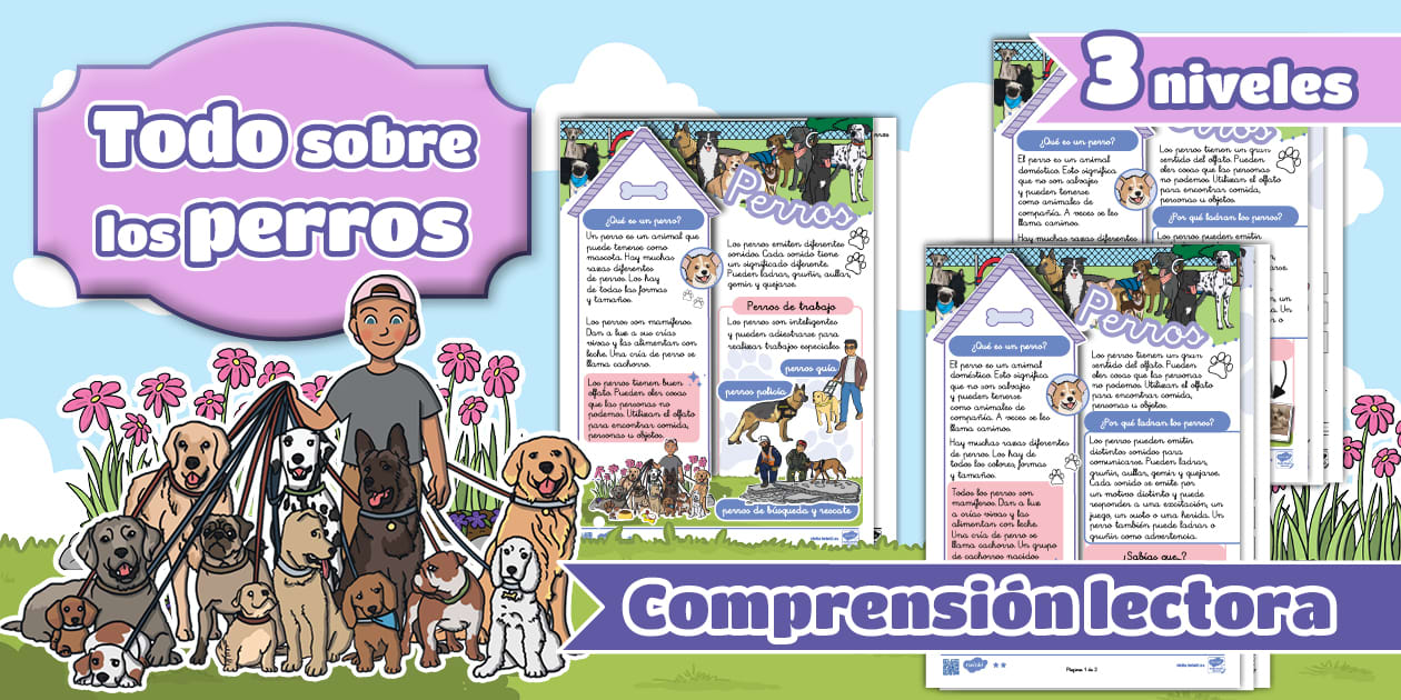 Comprensión lectora por niveles: Todo sobre los perros