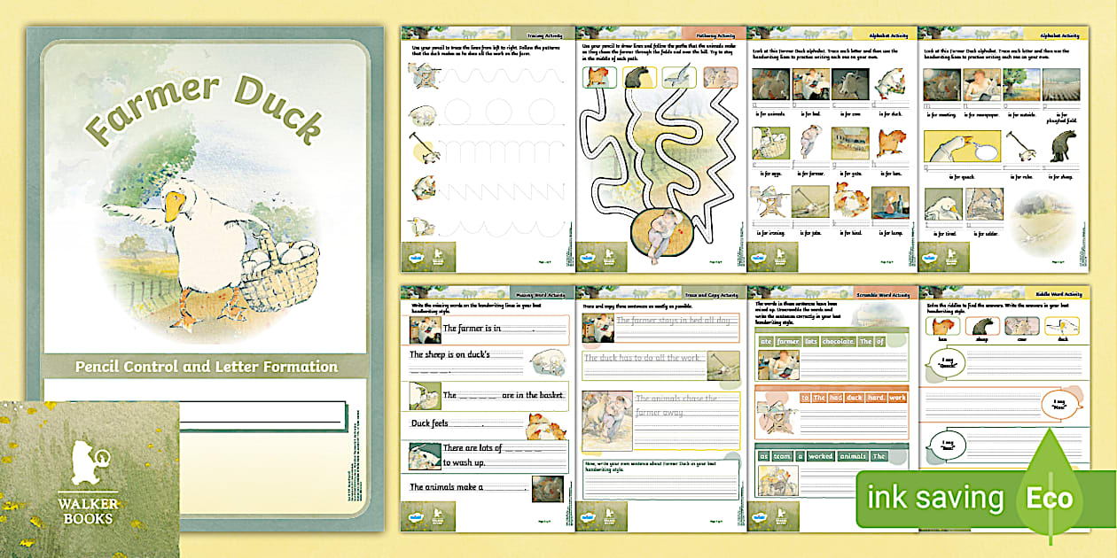 FREE! - Kindergarten/KS1 Farmer Duck Pencil Control & Letter Formation