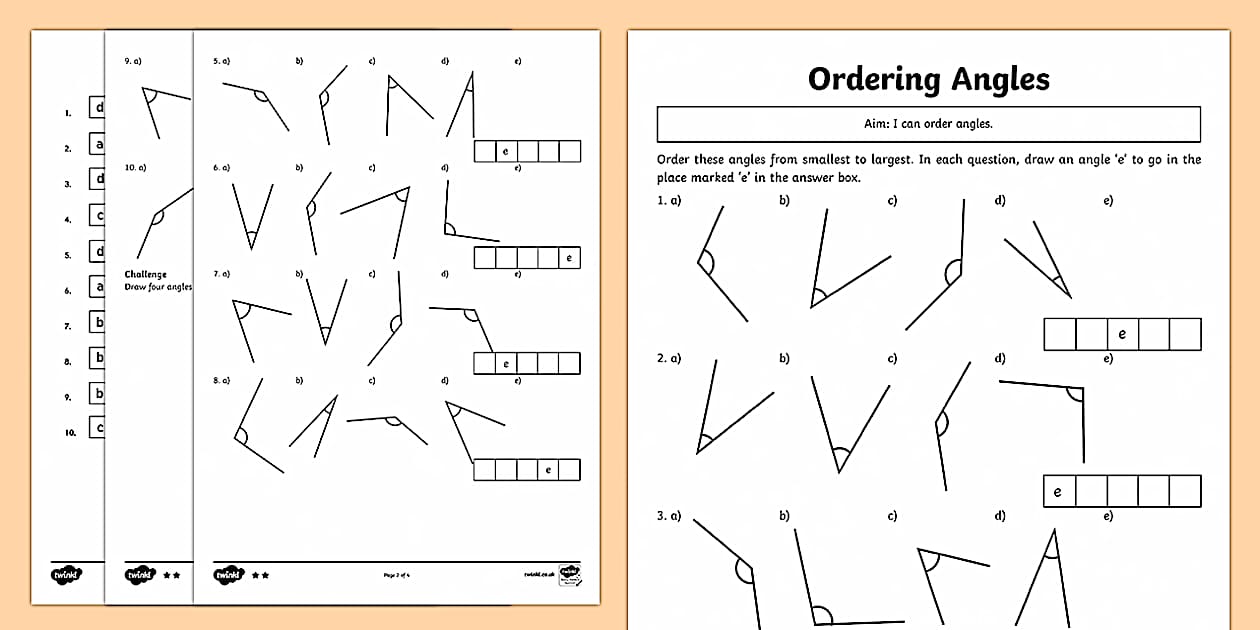 Middle Ability Year 4 Ordering Angles Differentiated Worksheet