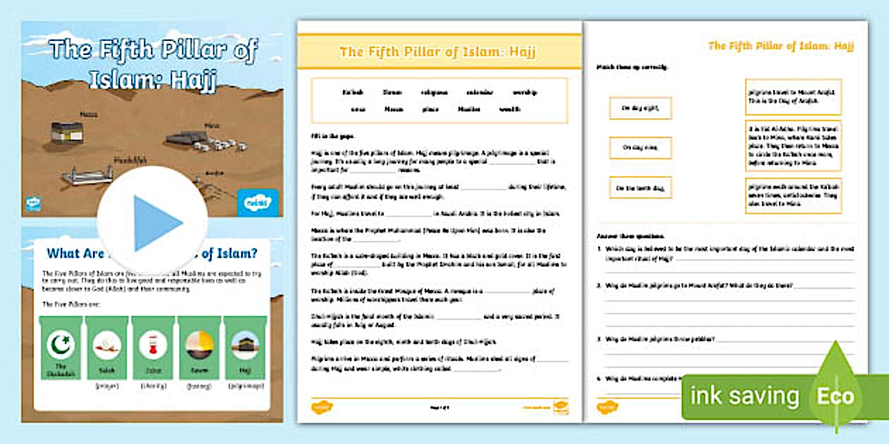 The Fifth Pillar of Islam: Hajj KS2 PowerPoint and Worksheet
