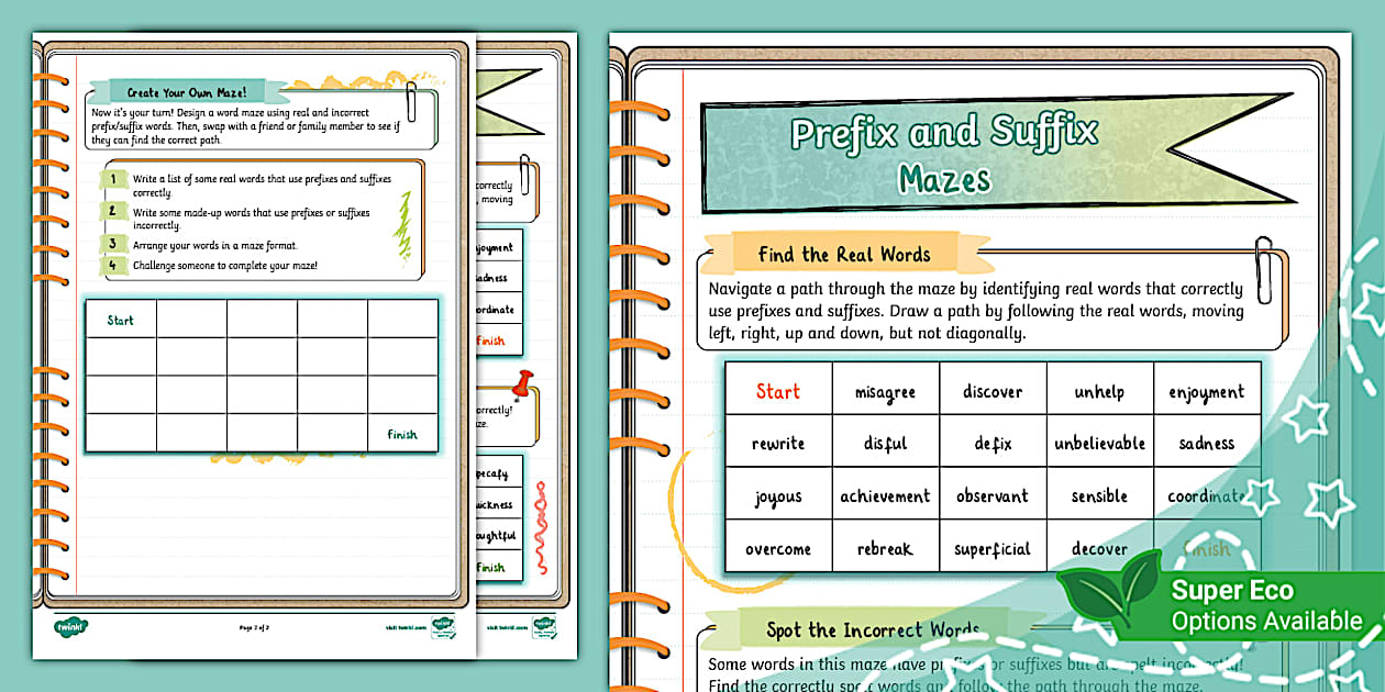 Prefix and Suffix Mazes (Ages 9 - 11)