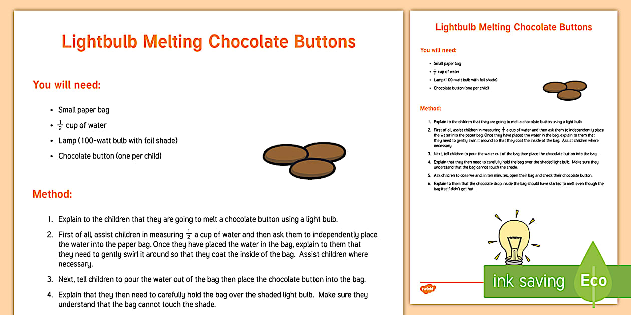 Lightbulb Melting Chocolate Drop Activity (teacher made)