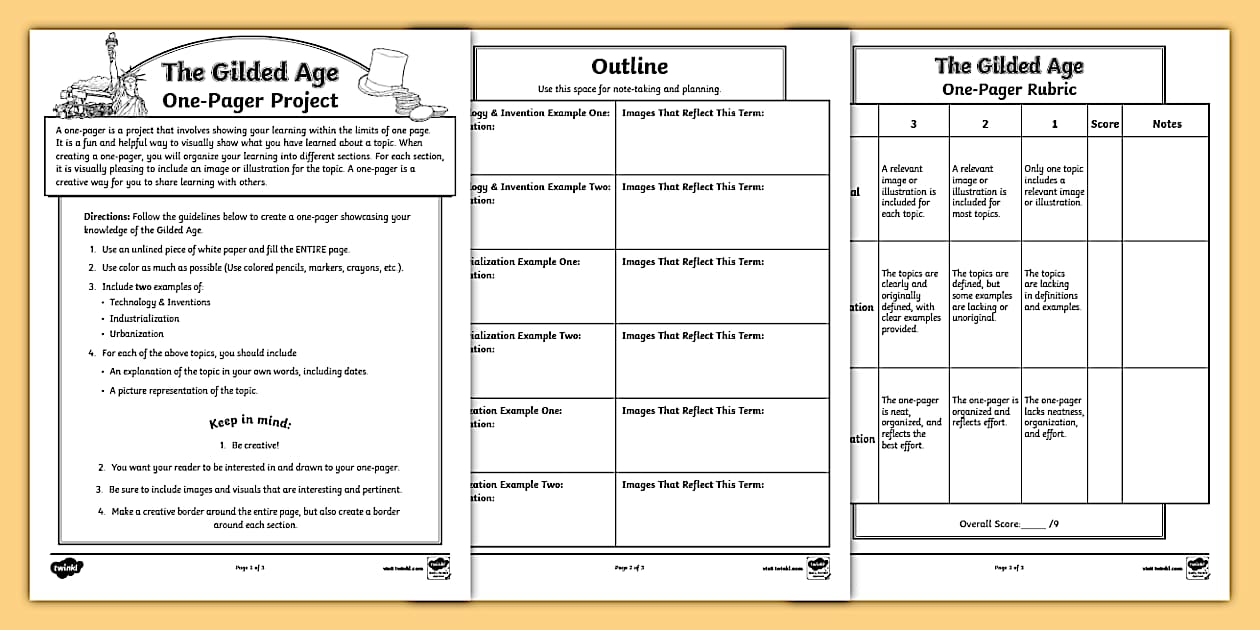 Gilded Age One-Pager for 6th-8th Grade (teacher made)
