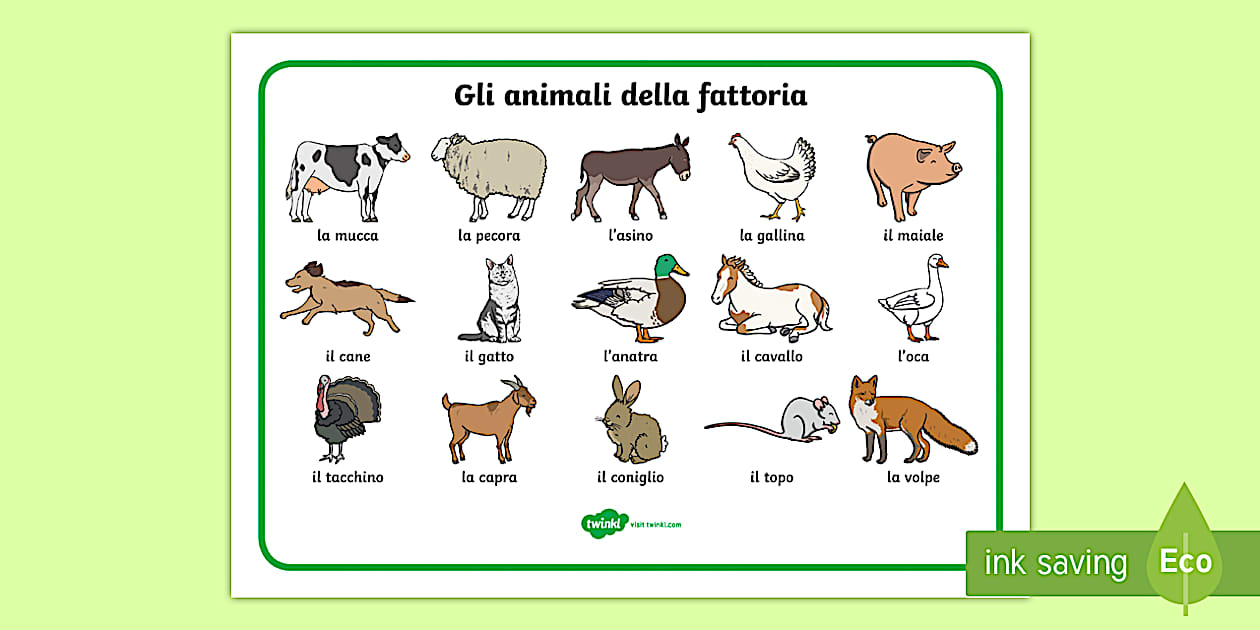Farm Animals Word Mat Italian (teacher made) - Twinkl