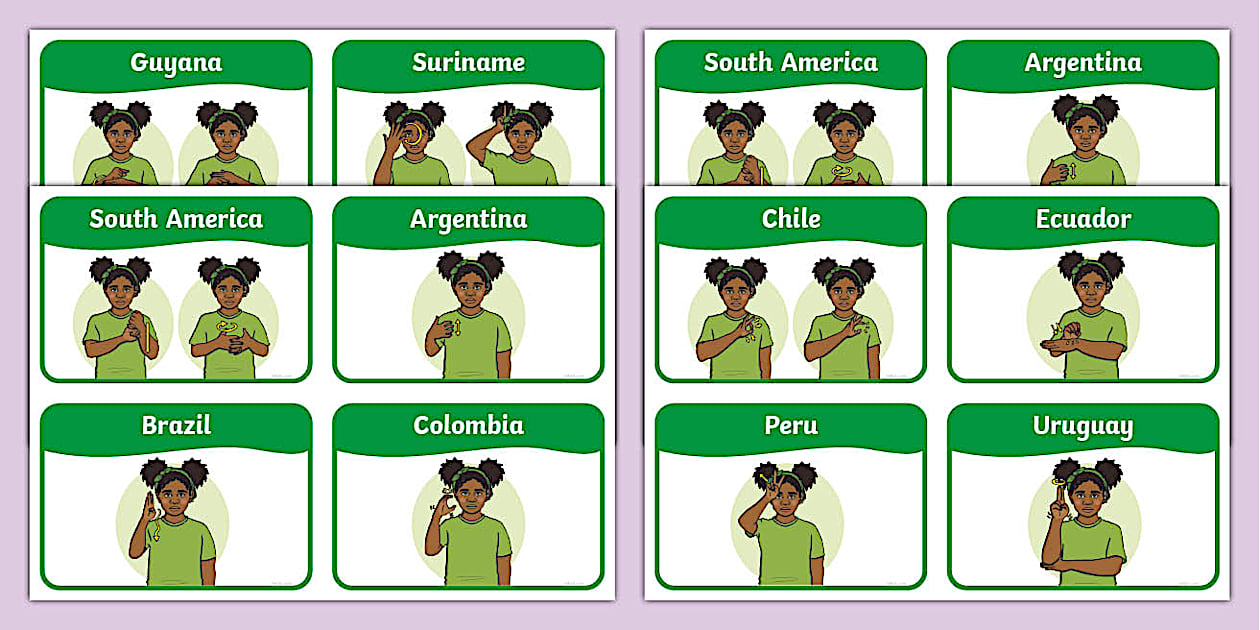 Auslan Countries in South America Word Cards