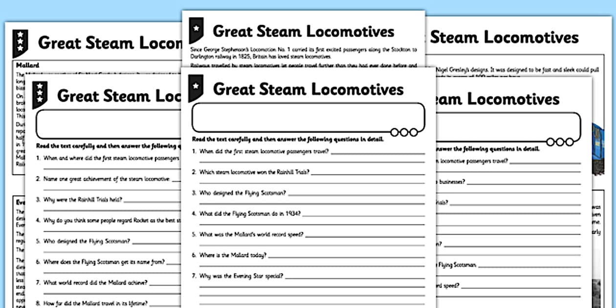 Great Steam Locomotives Differentiated Reading Comprehension Activity