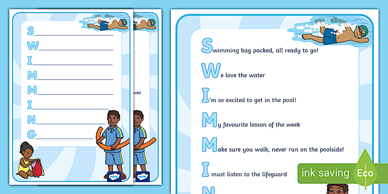 Swimming Acrostic Poem Example (teacher made) - Twinkl