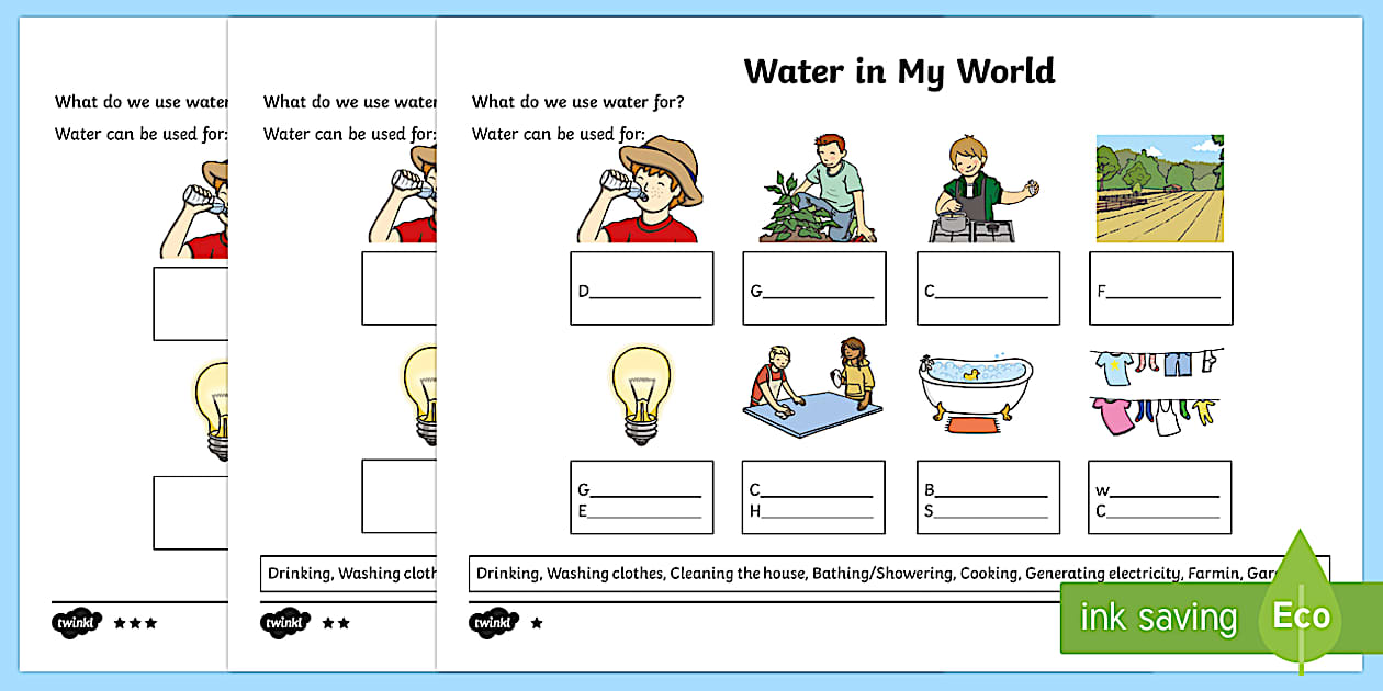 Water in My World Differentiated Worksheet / Worksheets