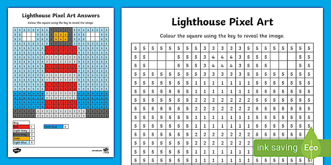 Lighthouse Pixel Art Template (teacher made) - Twinkl
