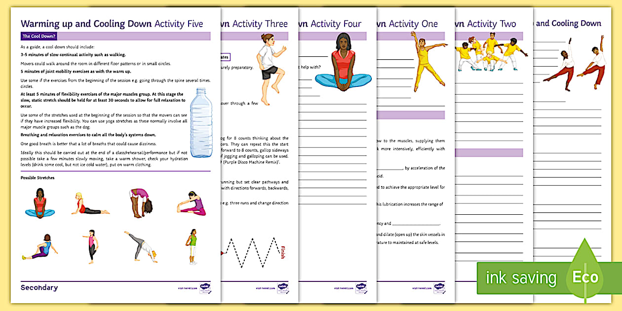 Black and White Warming Up and Cooling Down in Dance Activity Pack