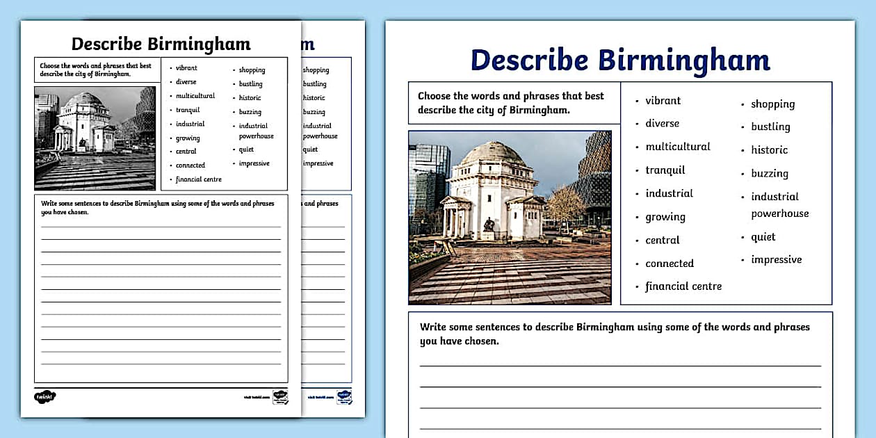 Describe Birmingham Worksheet (teacher made) - Twinkl