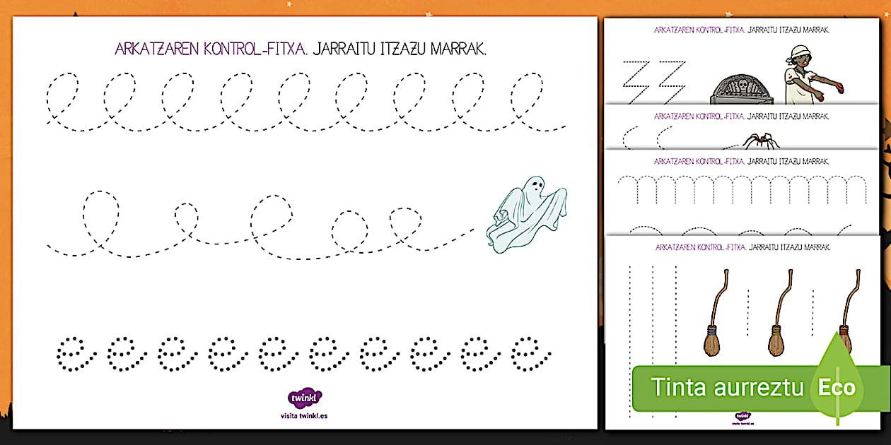 Fitxa: Halloween-eko grafomotrizitatea - Euskera - Twinkl