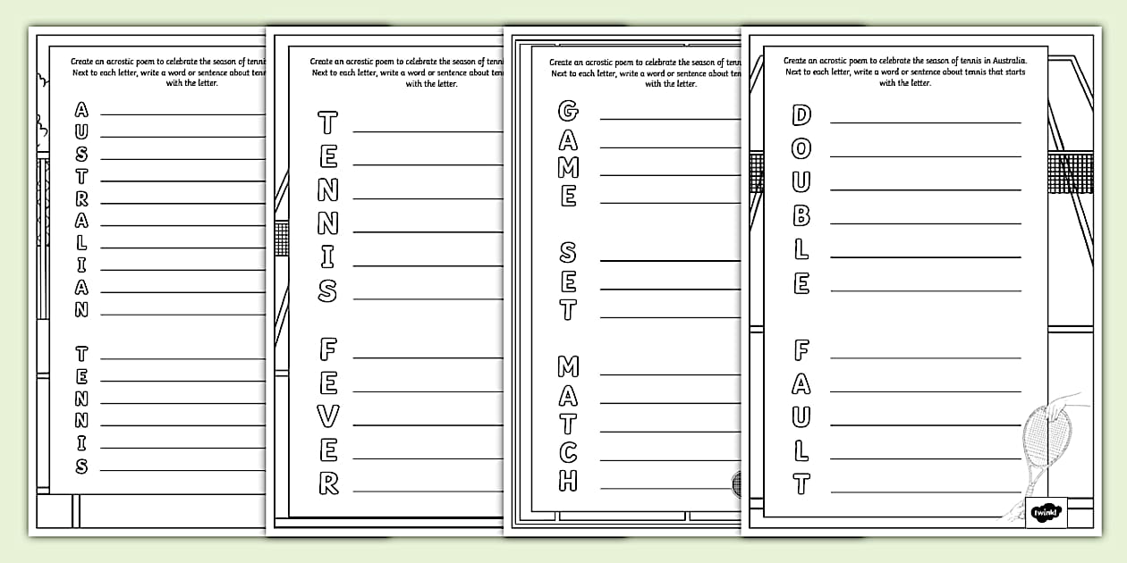 Australian Tennis Acrostic Poem Templates (teacher made)