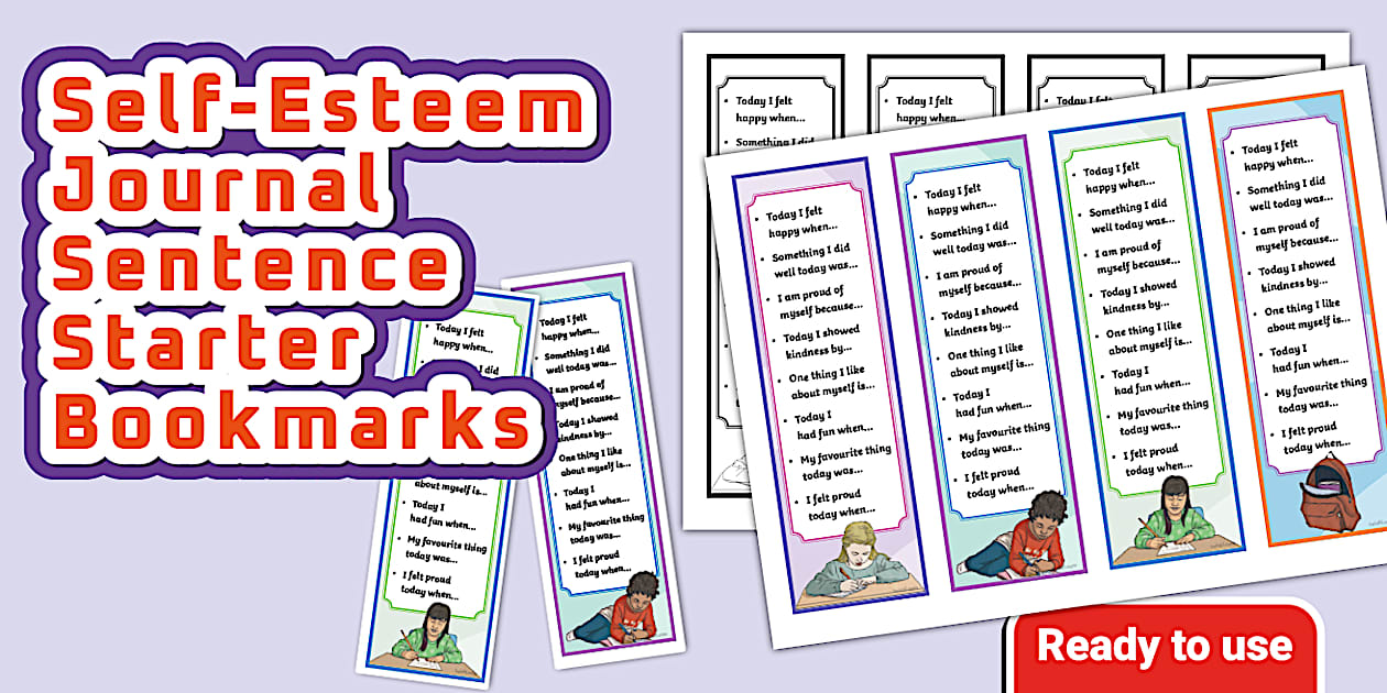 Self-Esteem Journal Sentence Starter Bookmarks