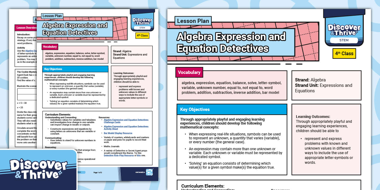 Algebra Equation and Expression Detectives Lesson Plan
