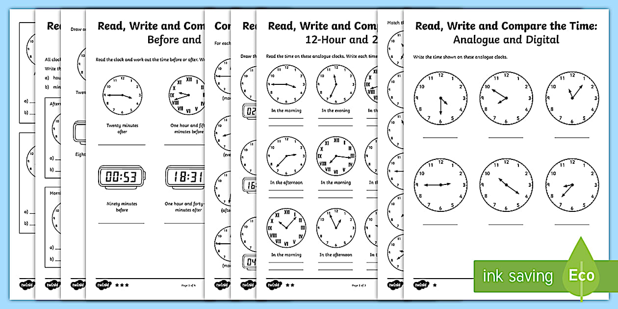 Year 4 Time Worksheets - Read Write and Compare the Time