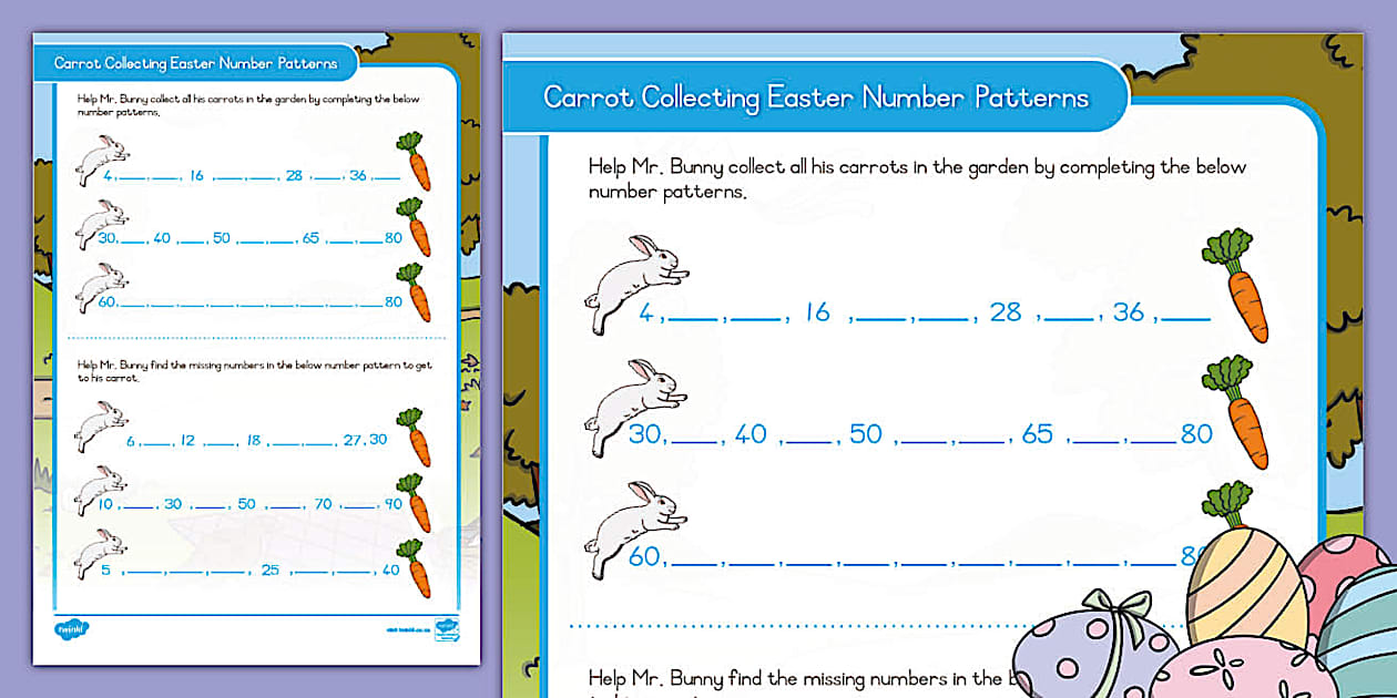 Carrot Collecting Easter Number Patterns Activity Sheet