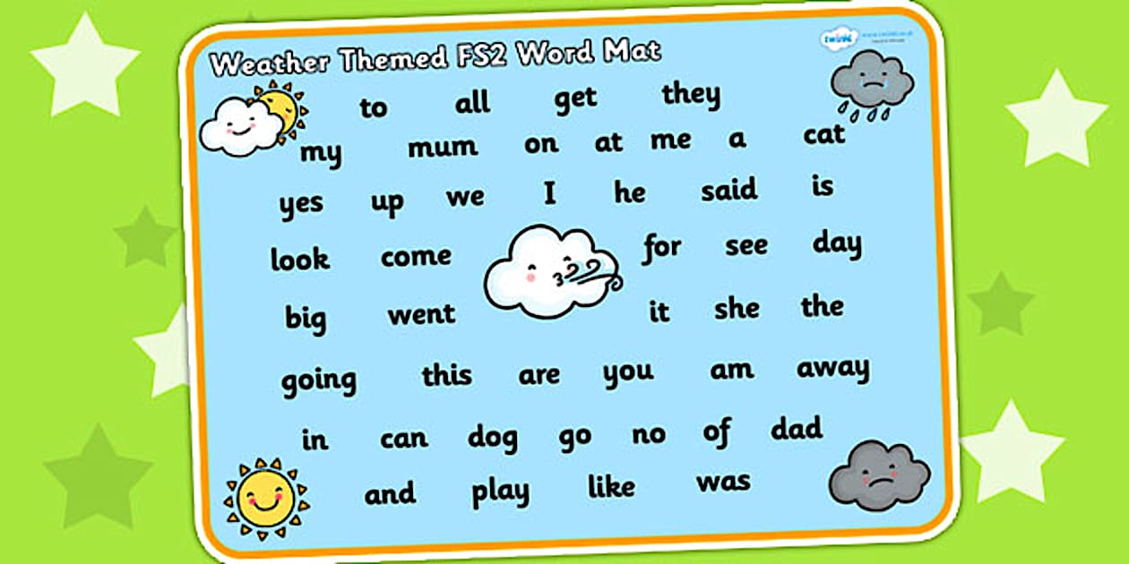 Weather Themed FS2 Word Mat - Twinkl