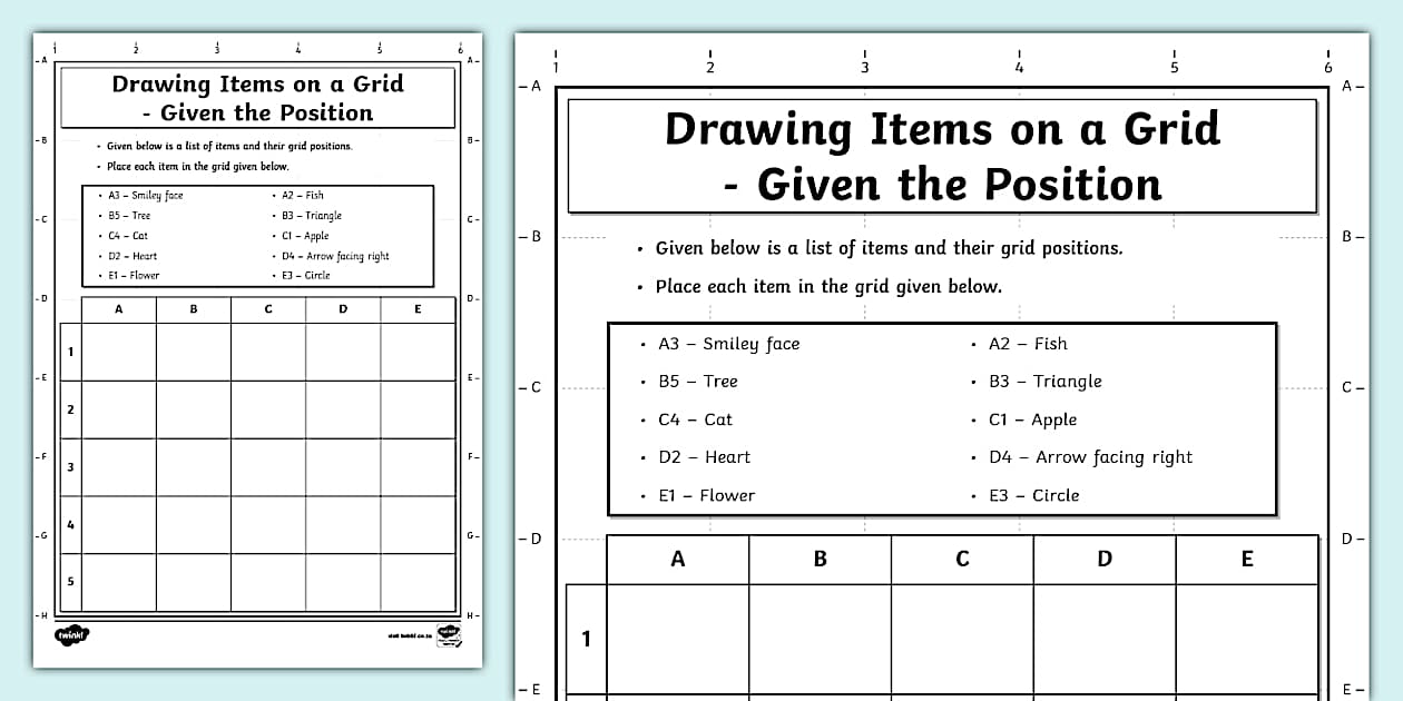Drawing Items on a Grid Given the Position Activity Sheet