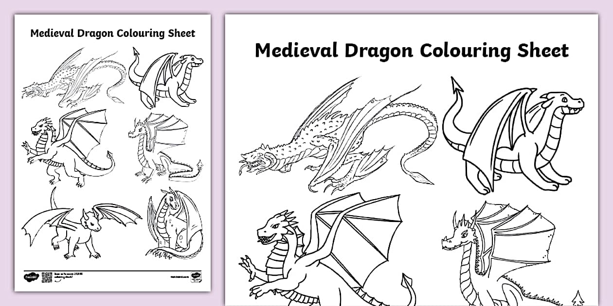 Medieval Dragon Coloring Sheet (Teacher-Made) - Twinkl