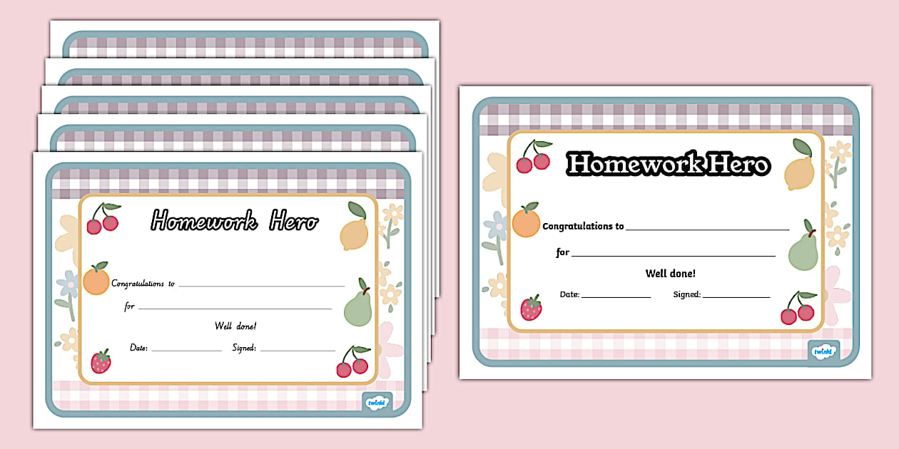 Checkered Charm Themed Homework Hero Award Certificate