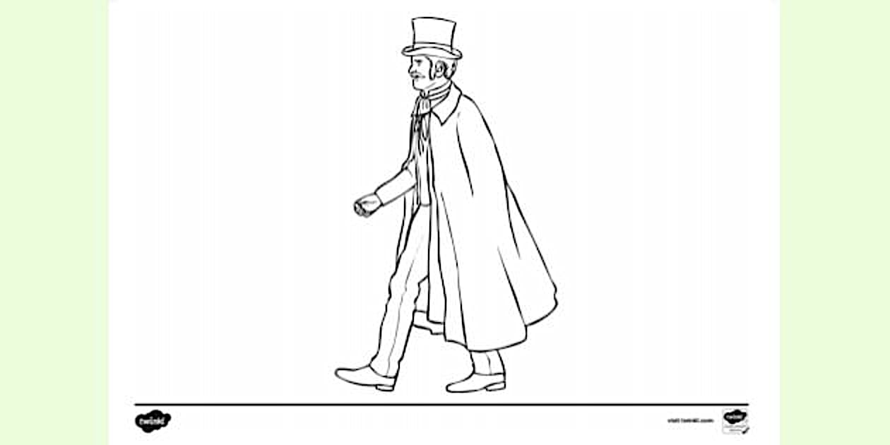 Gentleman in Hat and Cape Colouring Sheet - Twinkl