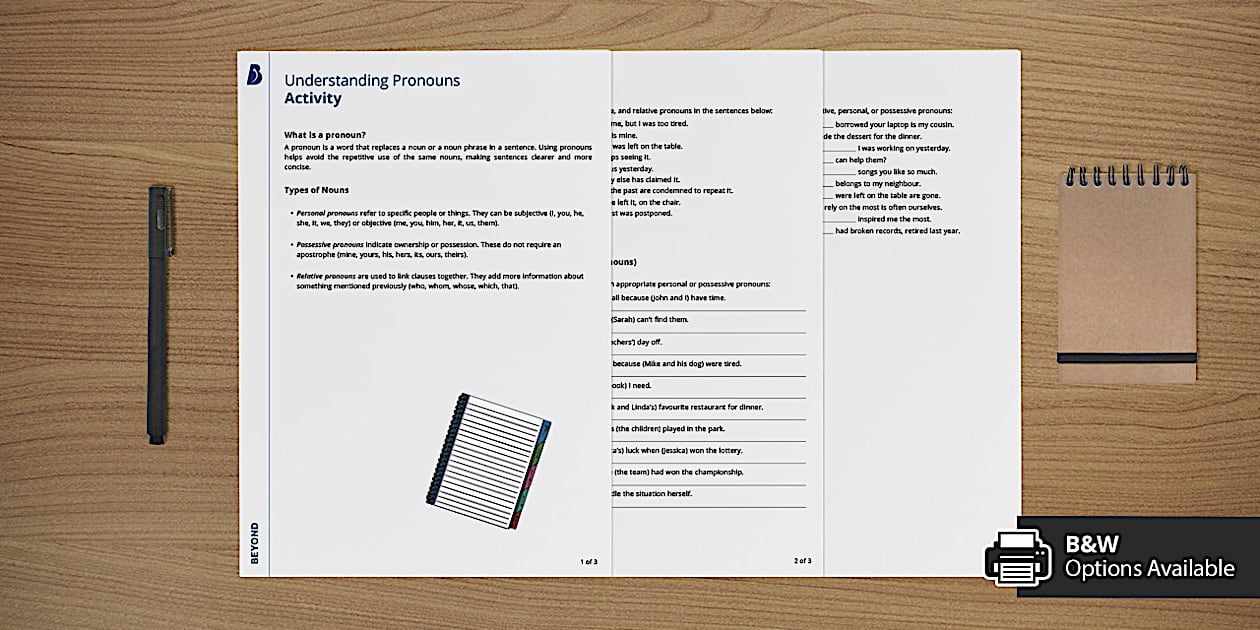 Understanding Pronouns (Activity Sheet) (teacher made)