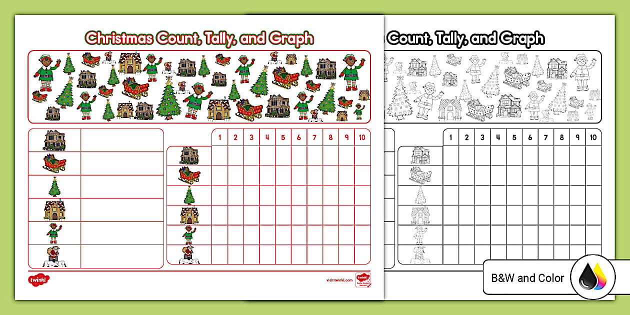 First Grade Christmas Count, Tally, and Graph Worksheet