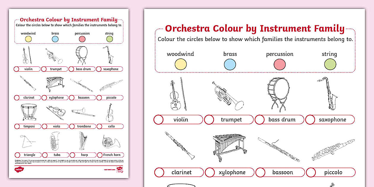 👉 Orchestra Colour by Instrument Family - Twinkl