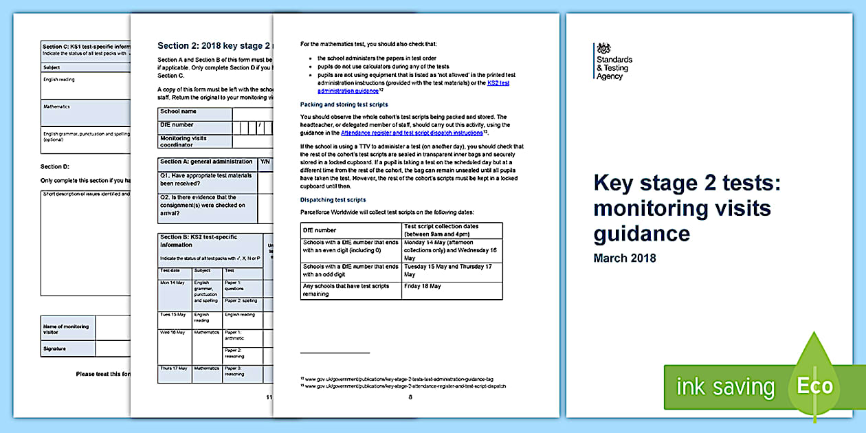Key Stage 2 Tests: Monitoring Visits Guidance and Form DfE Adult Guidance