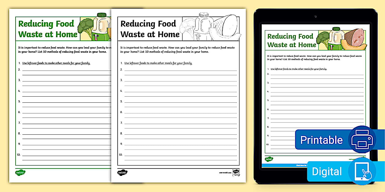 Reducing Food Waste Activity Sheet for 3rd-5th Grade