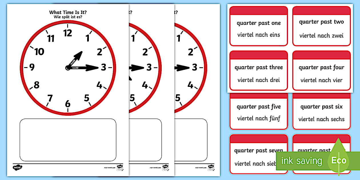 Clock Quarter Past Matching Game English/German - Twinkl