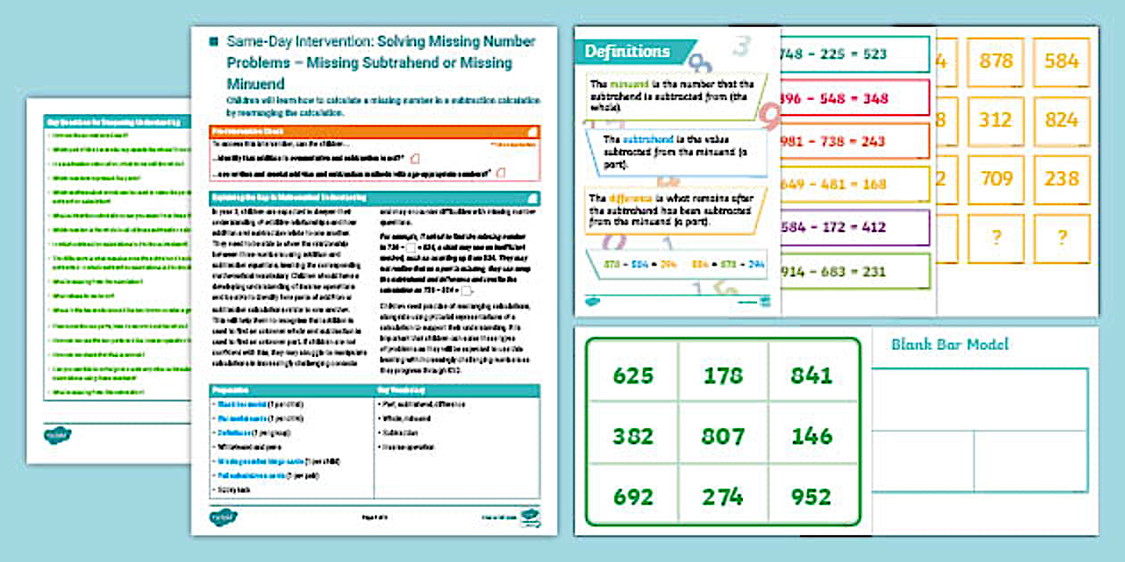 👉 Y3 Maths Intervention: Missing Subtrahend or Minuend