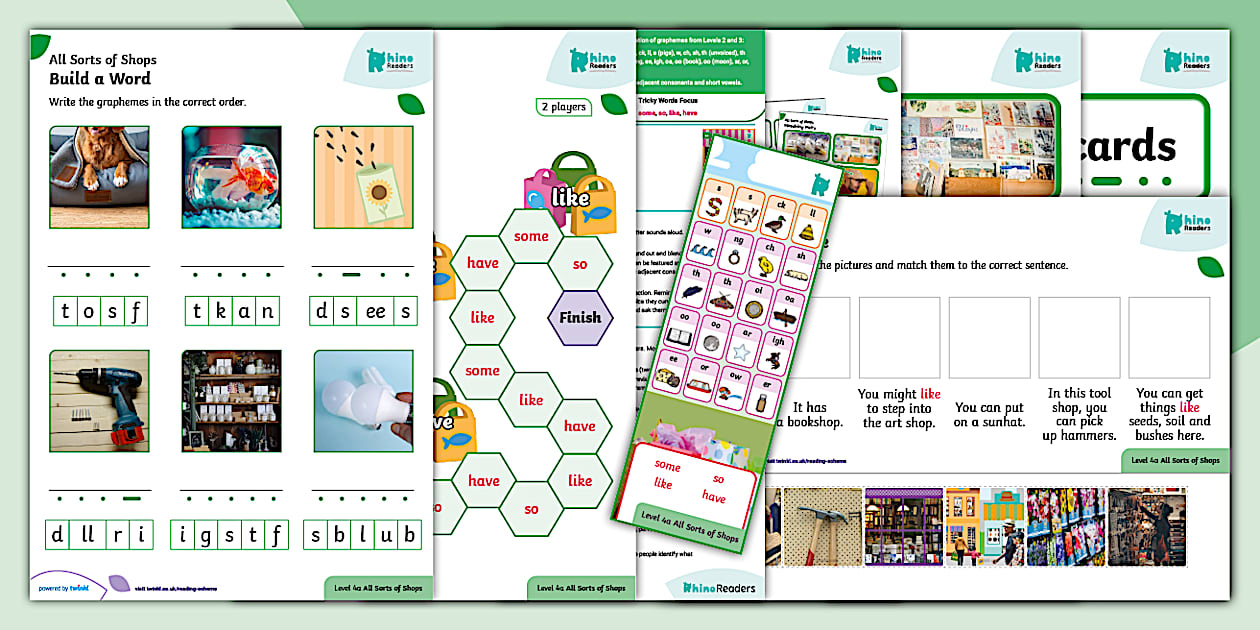 4a All Sorts of Shops: Resource Pack - Twinkl Rhino Readers