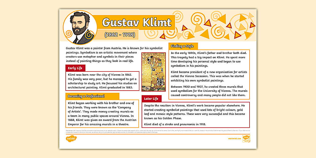 Gustav Klimt Fact File - KS2 - Art (teacher made) - Twinkl
