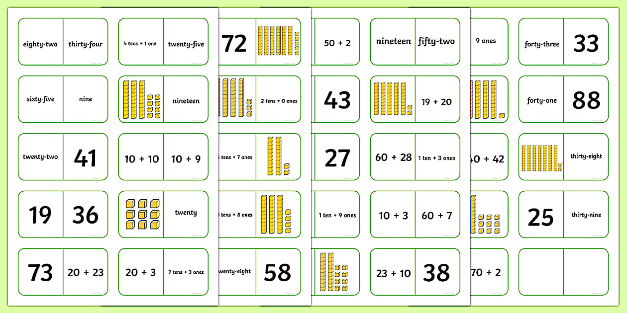 Place Value Dominoes within 100 (Teacher-Made) - Twinkl