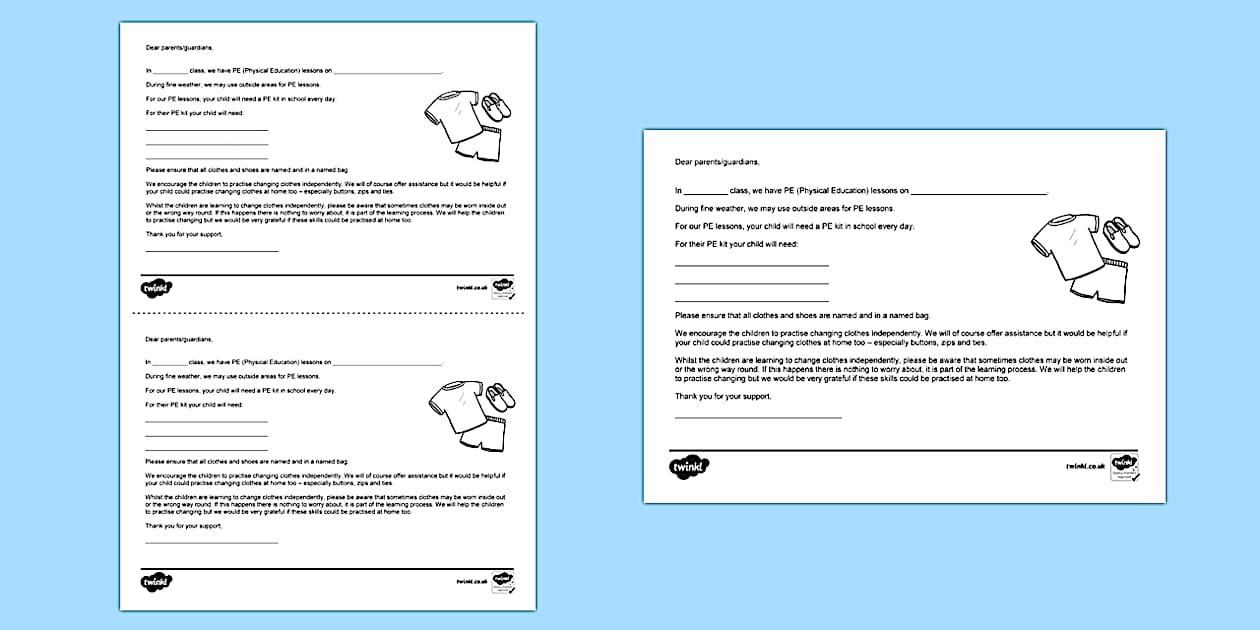 PE Reminders Editable Notes - Twinkl