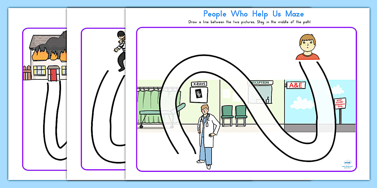 People Who Help Us Pencil Path Control Worksheets - motor skills